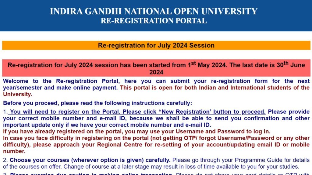 IGNOU Re Registration for July 2024 Session is Out (Apply Now)