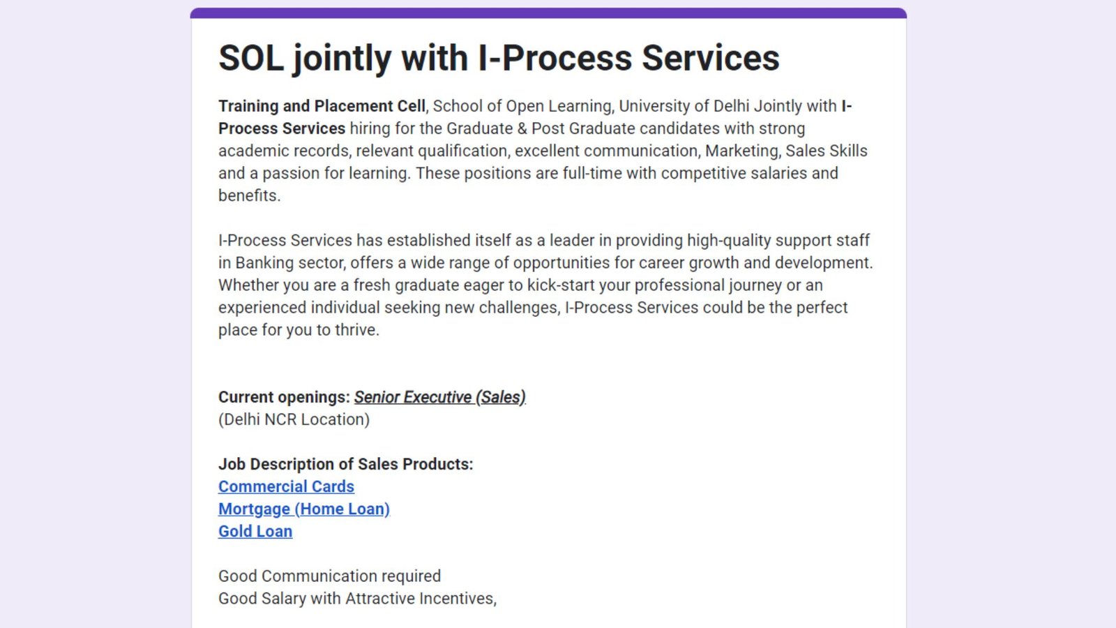 DU SOL Joins Hands with IProcess Services For Placement: Here's How To ...